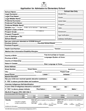 Fillable Online OCDSB 224 Application for Admission to Elementary ...