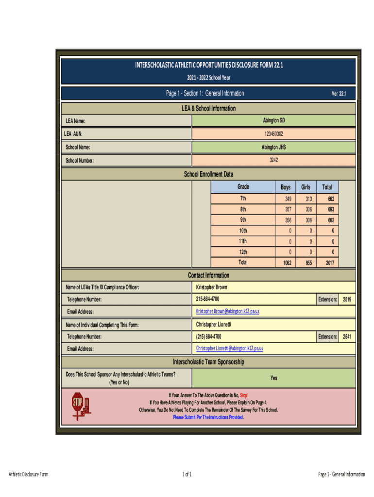 Fillable Online Athletics Survey Form 2021-2022 Page 2 Fax Email Print ...