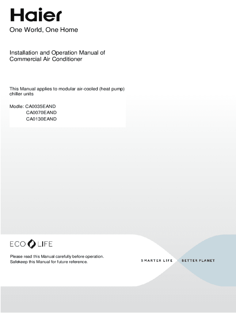 Fillable Online One World, One Home - Installation and Operation Manual ...