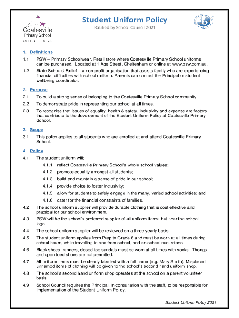 Fillable Online PSW Primary Schoolwear Fax Email Print - pdfFiller