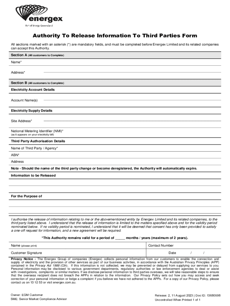 Fillable Online Authority To Release Information To Third Parties Form Fax Email Print - pdfFiller