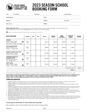 Fillable Online 2023 SEASON SCHOOL BOOKING FORM Fax Email Print - pdfFiller