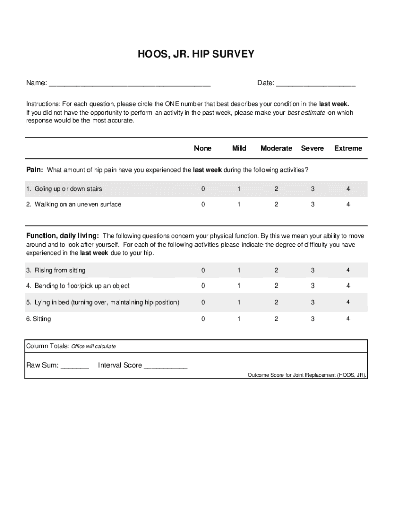 Fillable Online Hip dysfunction and Osteoarthritis Outcome Score for ...