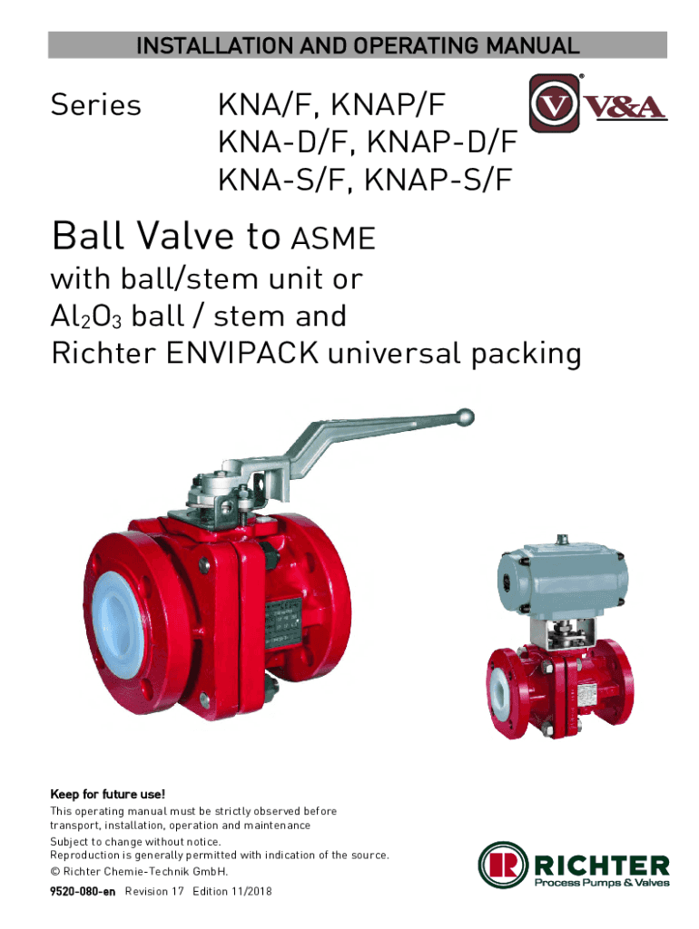 Fillable Online Richter KNAP-S/F Series Ball Valves (ASME) User Manual ...