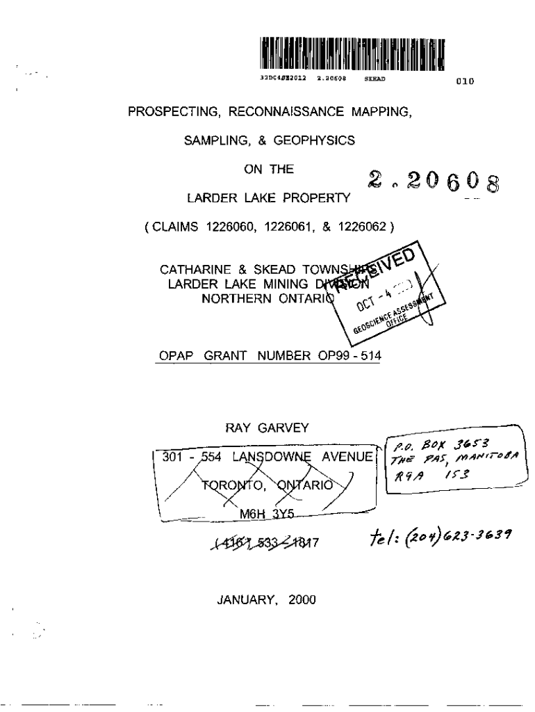 Fillable Online PROSP RECON MAPPING SAMPLING & GEOPHYS CATHARINE ...