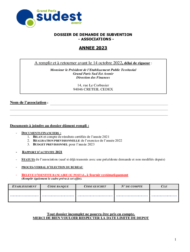 Remplissable En Ligne Dossier de demande de subvention pour les associations Fax Email Imprimer ...
