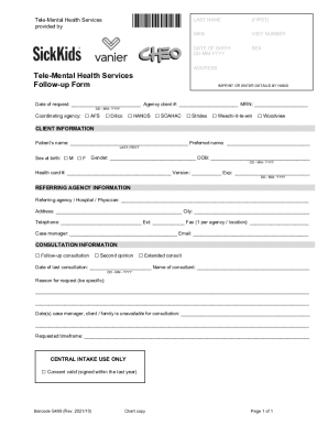 Fillable Online Tele-Mental Health Services Follow-up Form Fax Email ...