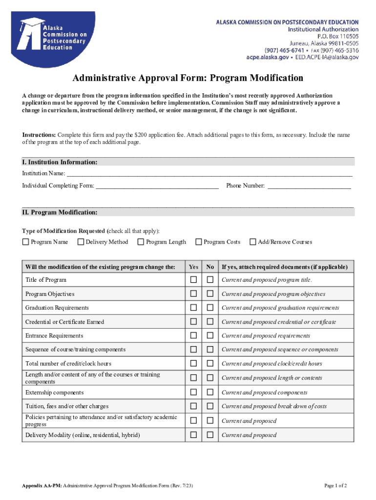 Fillable Online Administrative Approval Form: Program Modification Fax ...