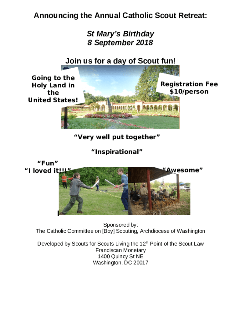 Catholic Scouting News in the Diocese... - NH Scout Retreat Doc Template | pdfFiller