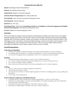 Fillable Online COURSE OUTLINE: ESL DO/EO Fax Email Print - pdfFiller
