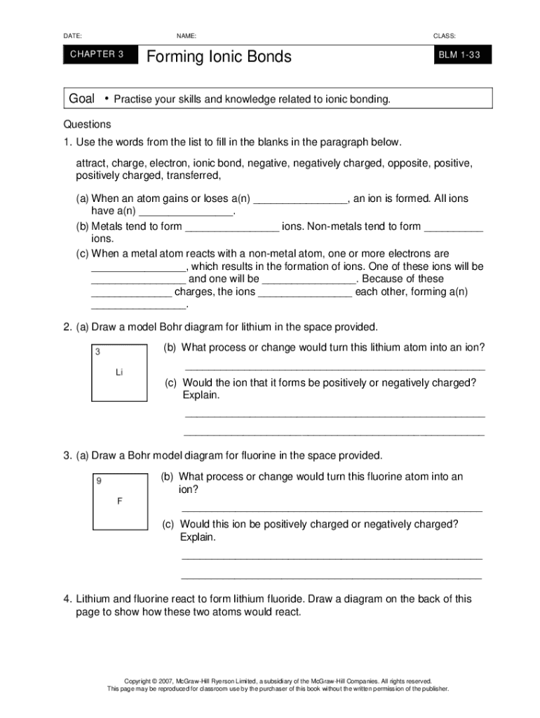 Fillable Online Fill in the blank Formation of a compound through ionic ...