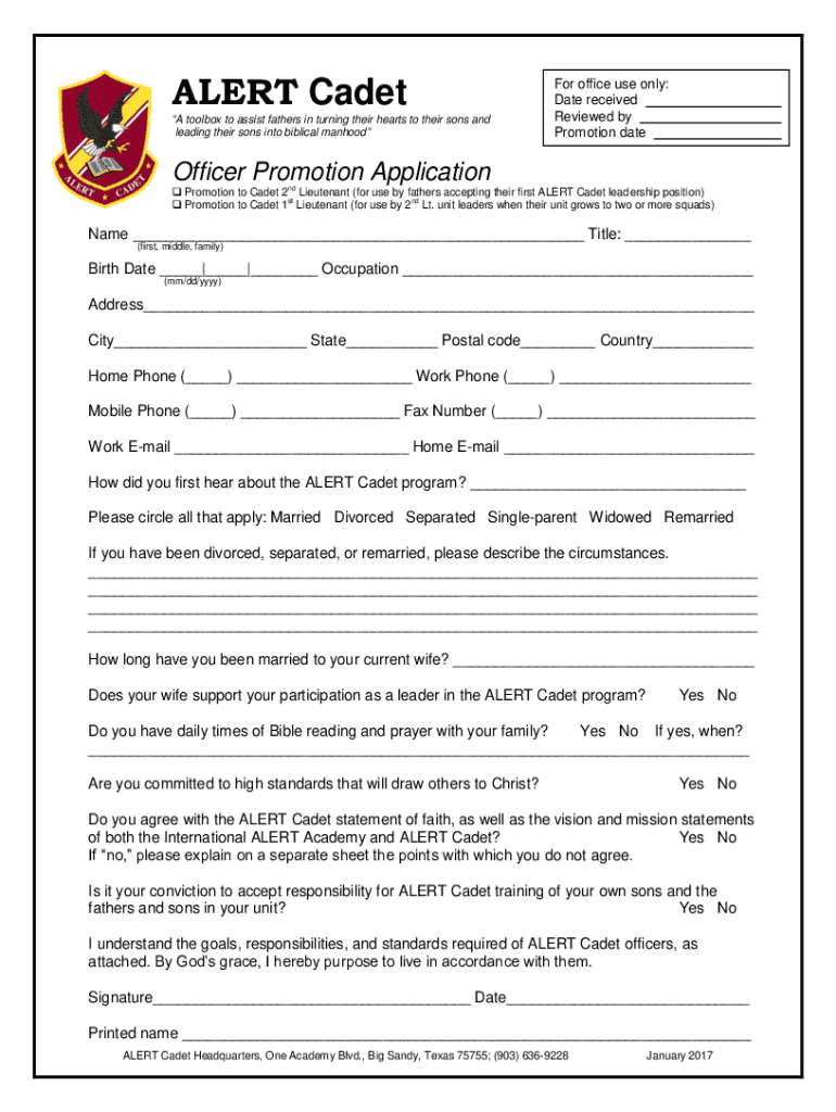 Fillable Online Fillable Online ALERT Cadet A toolbox to assist fathers in ... Fax Email Print ...