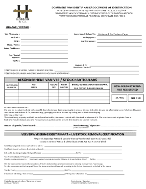 Fillable Online BESONDERHEDE VAN VEE / STOCK PARTICULARS Fax Email ...