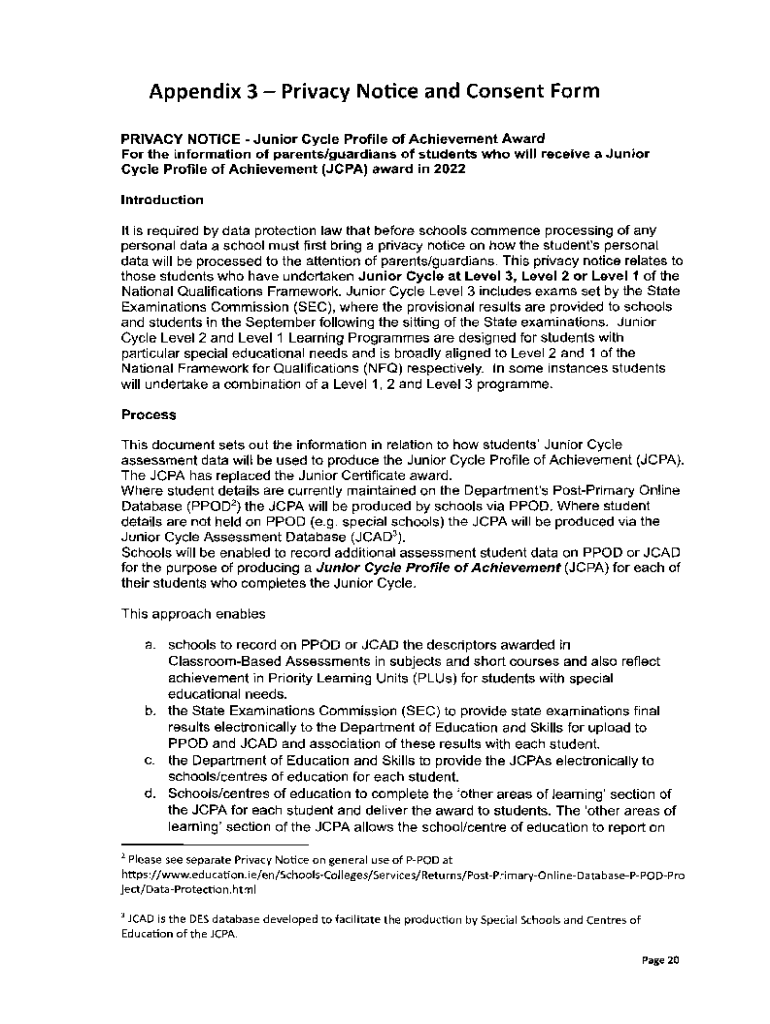 Fillable Online Appendix 3 - Privacy Notice and Consent Form Fax Email ...