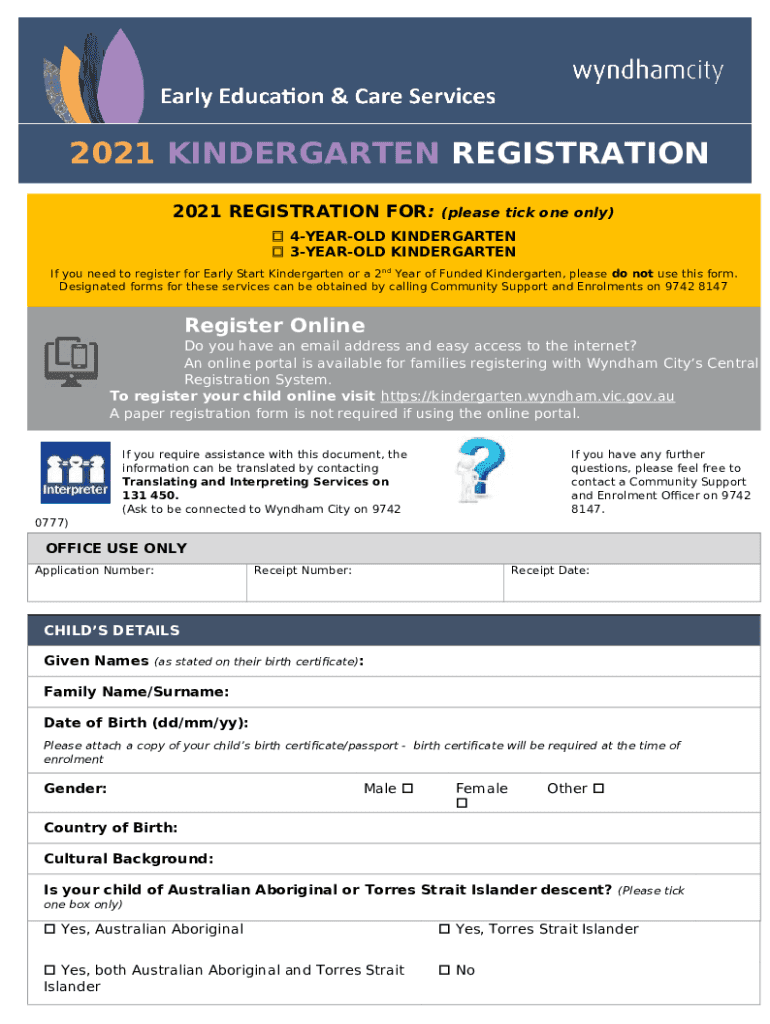 3- and 4-Year-Old Kindergarten Enrolment Application ... Doc Template ...
