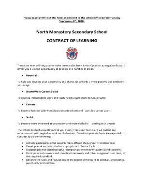 Fillable Online North Monastery Secondary School CONTRACT OF ... Fax ...