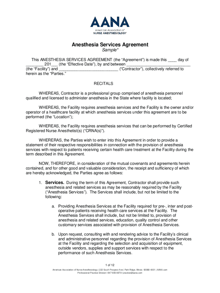 Fillable Online Anesthesia Services Agreement AANA Fax Email Print - pdfFiller
