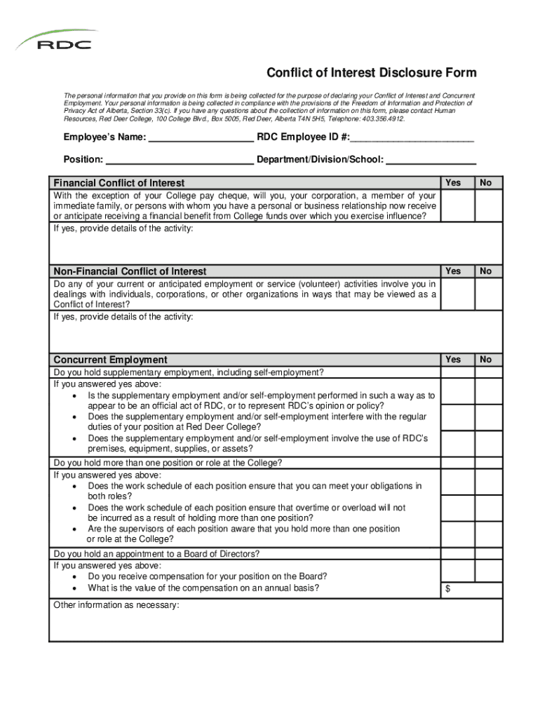 Fillable Online Template, Conflict of Interest Declaration. Fax Email ...