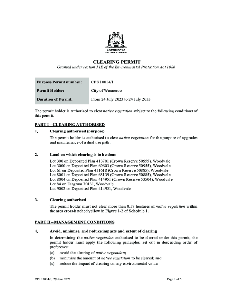 Fillable Online CPS 10014-1 - Clearing permit (purpose permit) Fax ...