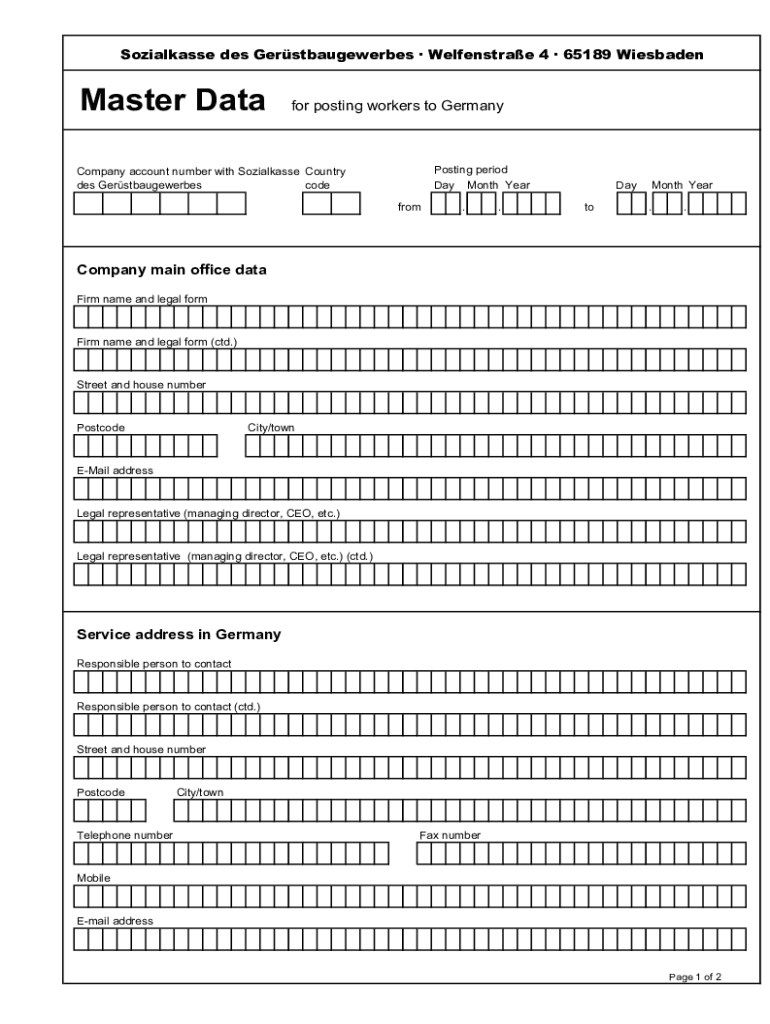 Fillable Online Master Data for posting workers to Germany Fax Email Print - pdfFiller