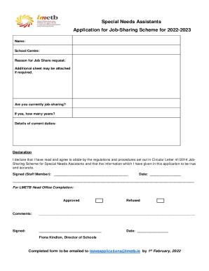 Fillable Online Special Needs Assistants Application for Job-Sharing ...