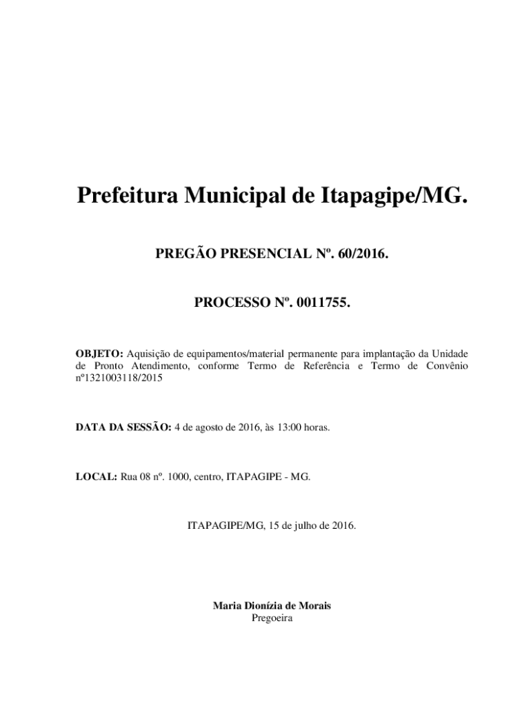 Preenchível Disponível OBJETO: Aquisio de equipamentos/material permanente para implantao da ...