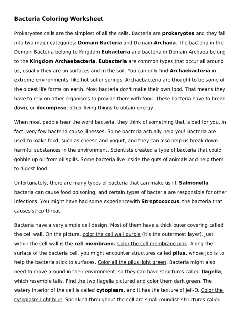 Bacteria Coloring Worksheet Doc Template | pdfFiller