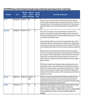 Fillable Online HSR Summer Student Fellowship and Internship Fax Email ...