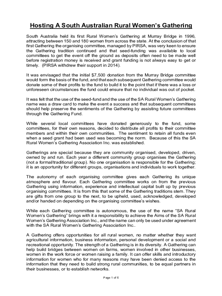 Fillable Online Hosting A South Australian Rural Women's Gathering - SA ...