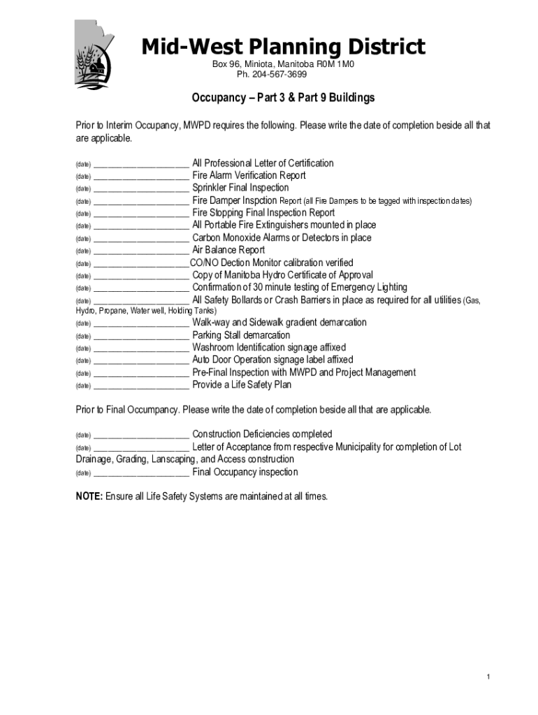 Fillable Online Commercial Occupancy Checklist Fax Email Print - pdfFiller