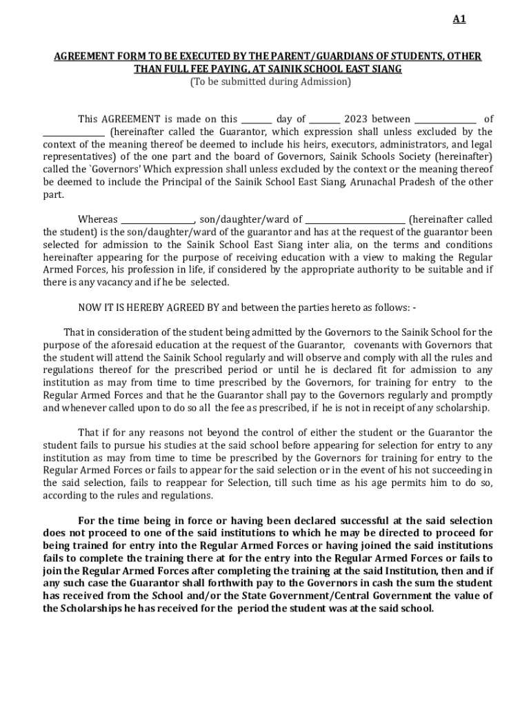 Fillable Online AGREEMENT FORM TO BE EXECUTED BY THE PARENT ... Fax ...