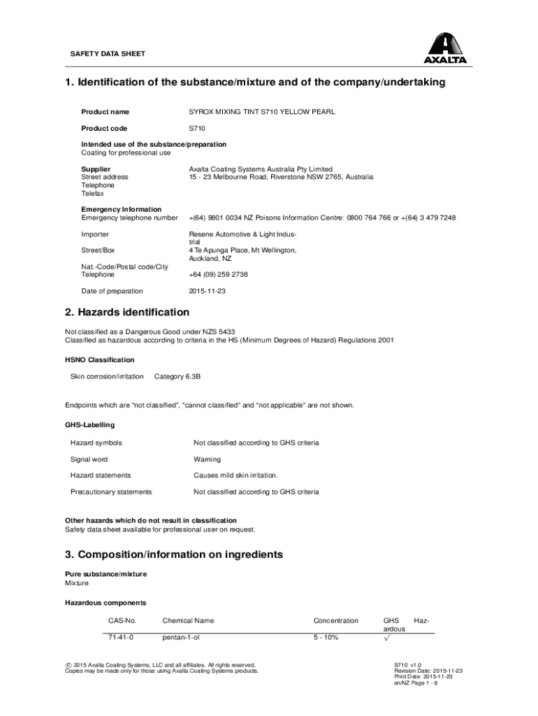 Fillable Online Safety Data Sheet IDENTIFICATION Fax Email Print ...