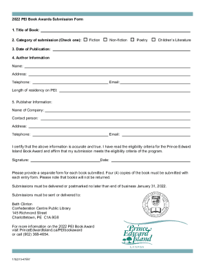 Fillable Online 2022 PEI Book Awards Submission Form Fax Email Print ...