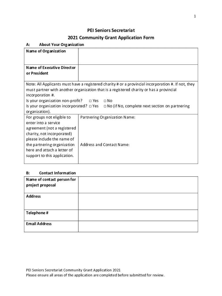 Fillable Online PEI Seniors' Secretariat Grant Application Form Fax ...