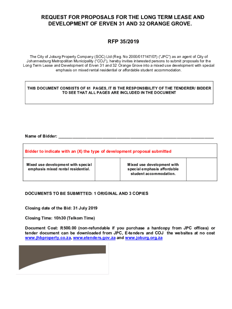 Fillable Online jhbproperty co Request for proposals (RFPs) for the ...