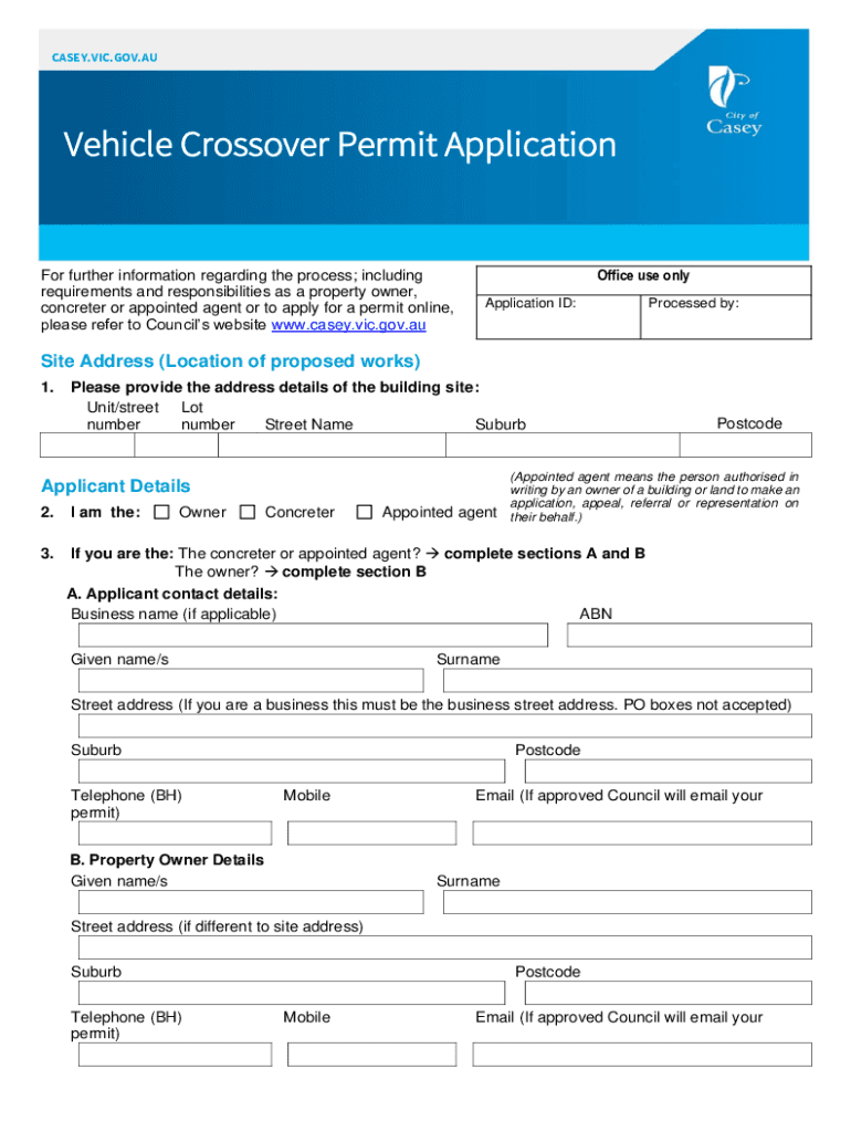 Fillable Online Vehicle Crossover Permit Application Fax Email Print - pdfFiller