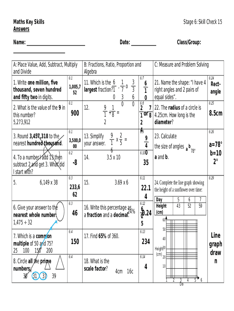 maths key skills stage 4 skill check 13 answers Doc Template | pdfFiller