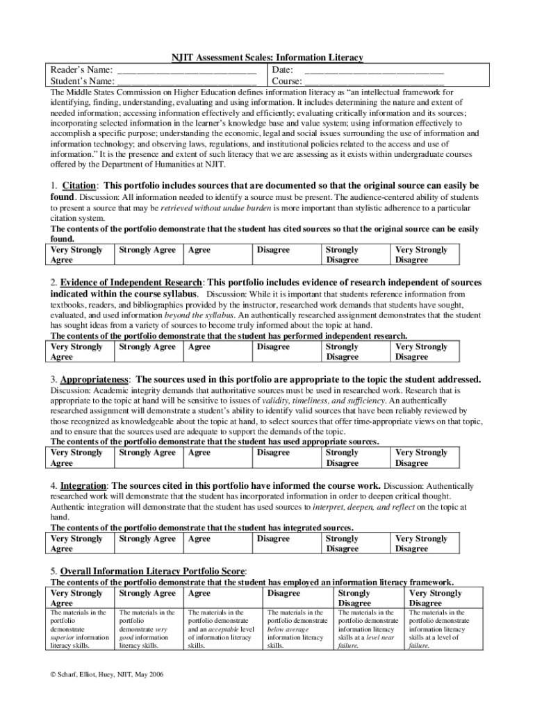 Fillable Online library njit Direct Assessment of Information Literacy ...