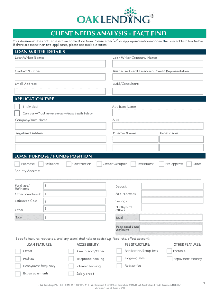 Fillable Online CLIENT NEEDS ANALYSIS - FACT FIND Fax Email Print ...