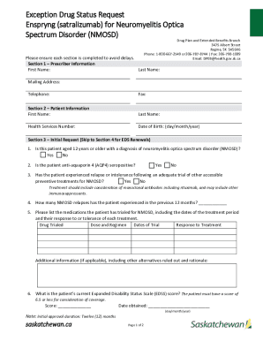 Fillable Online Exception Drug Status Request Enspryng (satralizumab ...