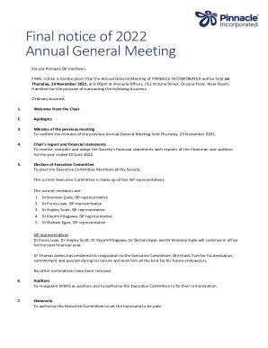Fillable Online Final notice of Pinnacle Incorporated Annual General ...
