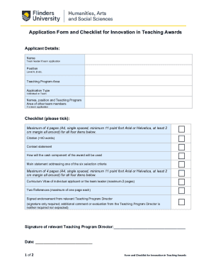 Fillable Online Application Form and Checklist for Innovation in ...