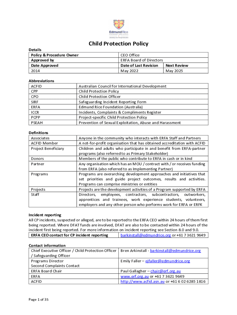 Fillable Online erf org Child protection policies: What they are? Why ...