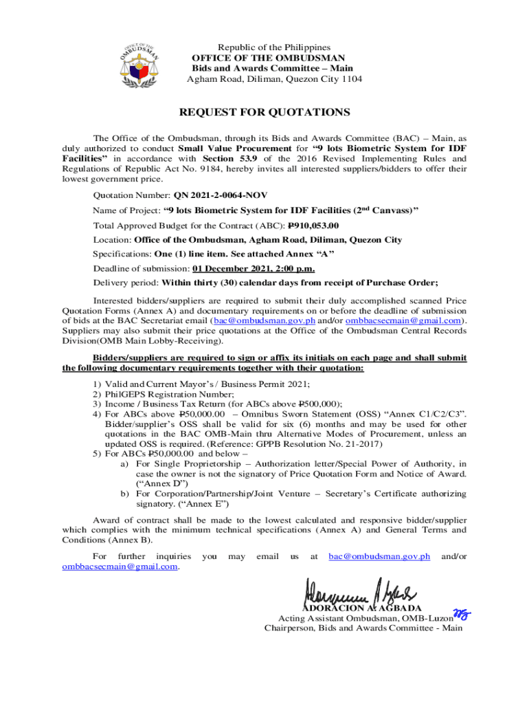 Fillable Online duly authorized to conduct Small Value Procurement for ...