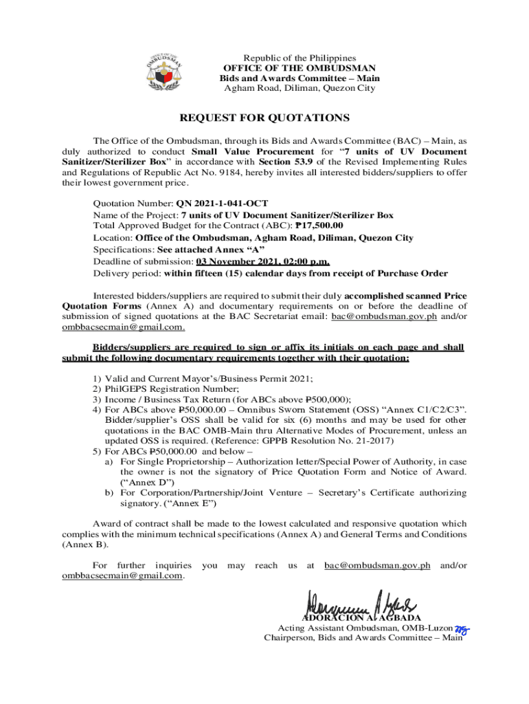 Fillable Online duly authorized to conduct Small Value Procurement for ...