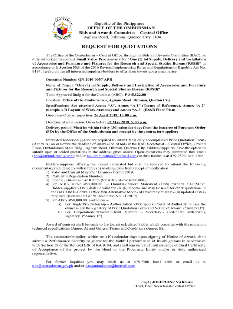 Fillable Online duly authorized to conduct Small Value Procurement for ...