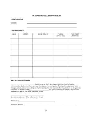 Fillable Online CALEDON FAIR CATTLE SHOW ENTRY FORM Fax Email Print - pdfFiller