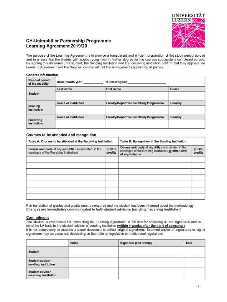 Fillable Online LEARNING AGREEMENT FOR STUDIES The Student Fax Email ...