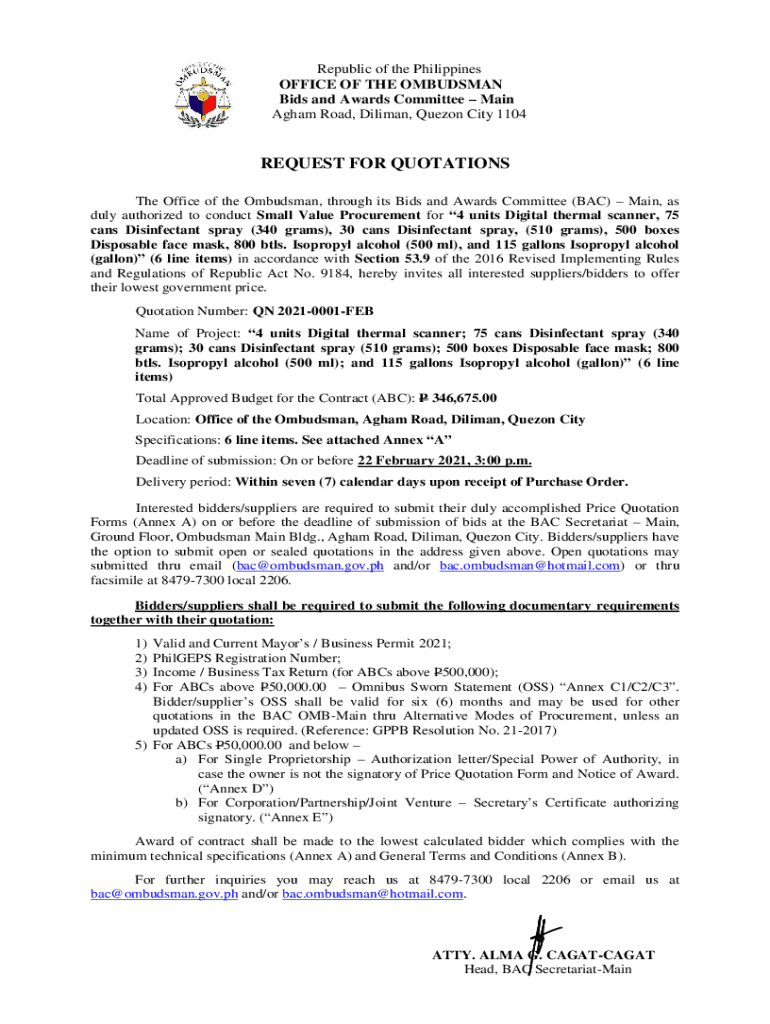 Fillable Online duly authorized to conduct Small Value Procurement for ...