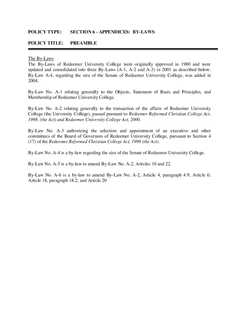 Fillable Online SECTION 6 - APPENDICES: BY-LAWS POLICY TITLE Fax Email Print - pdfFiller